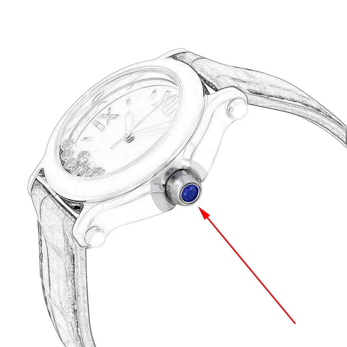Sapphire Crystal Crown for Chopard Happy Diamonds 36mm Watch ...