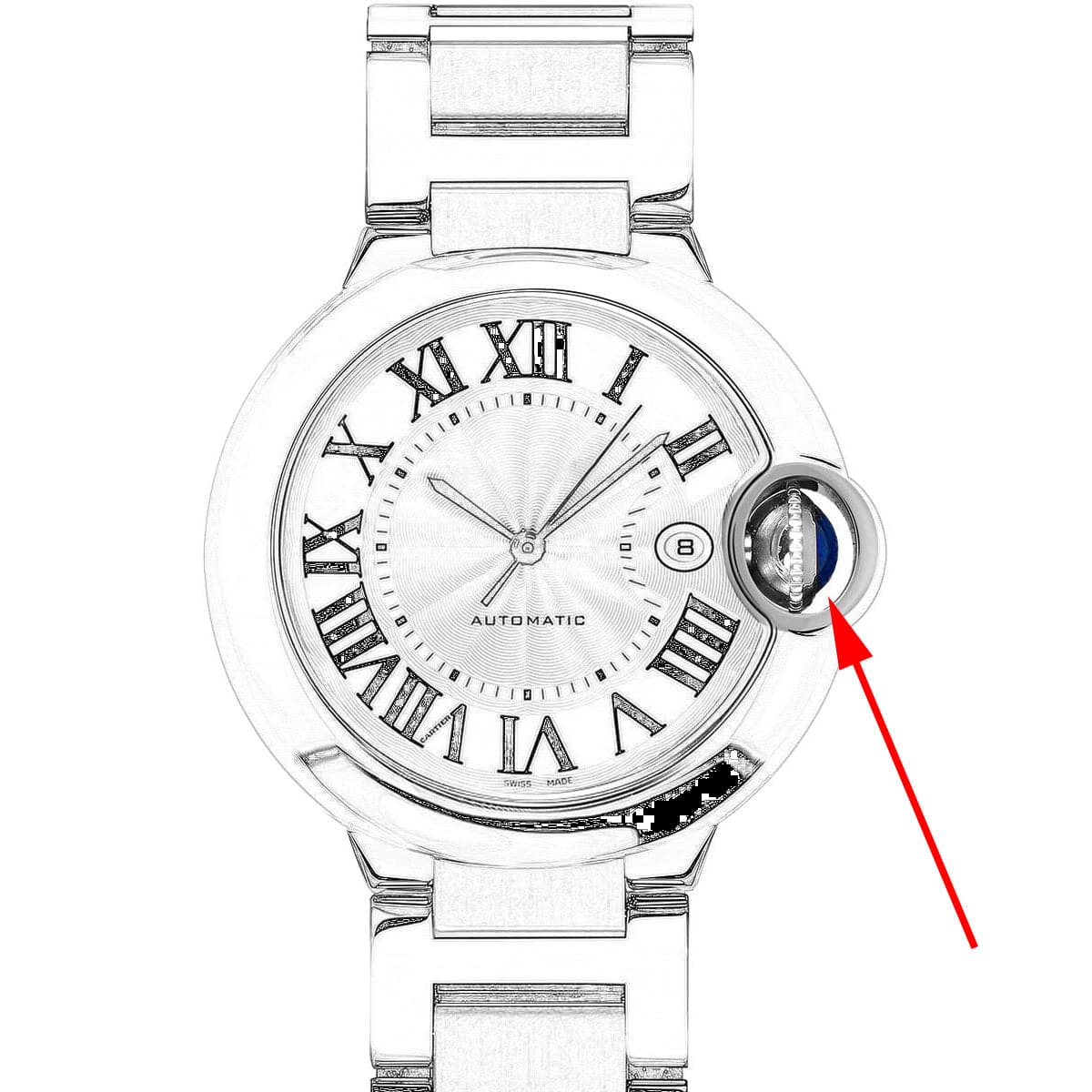 Sapphire Crystal Watch Crown for Cartier Ballon Bleu 42mm Automatic Wa ...